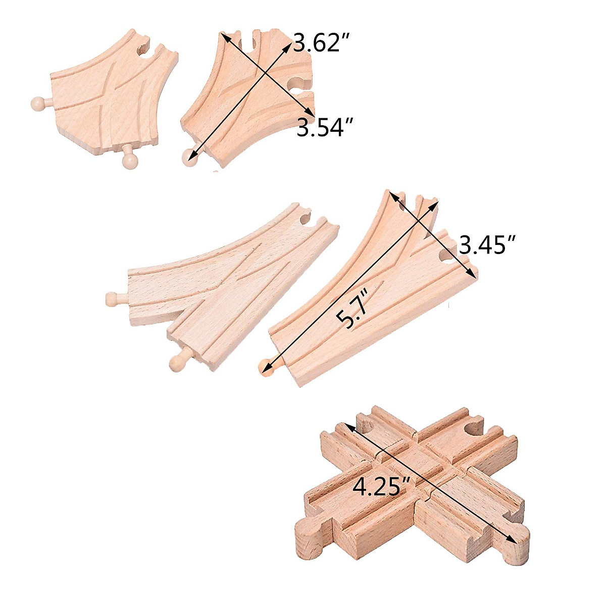 Ioffersuper 10 Pieces Wooden Train Track Set, Curved Switch Track and Cross Track Compatible with All Major Brands