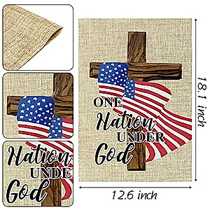 One Nation Under God Garden Flag 4th of July Patriotic Welcome Flag Memorial Day Garden Flag Independence Day Burlap Yard Sign Vertical Double-Sided arty Decorations Supplies for Indoor Outdoor Lawn 12.4 x 18.2 Inch