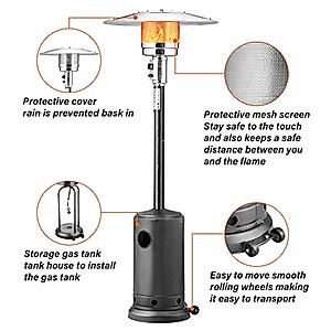 Saemoza 46,000 BTU Outdoor Propane Patio Heater, Standing Garden Heater with Wheels Outdoor Heater Propane Gas, ETL Certified Gas with Safety Ignition System (Silver)