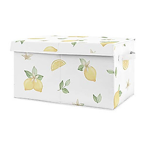 Sweet Jojo Designs Lemon Floral Girl Small Fabric Toy Bin Storage Box Chest For Baby Nursery Kids Room - Yellow Green Beige White Watercolor Boho Bohemian Farmhouse Fruit Flower Blossom Botanical Leaf