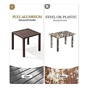 Crestlive Products Chaise Lounge Table, Aluminum Square Side/End Table, Small Patio Coffee Bistro Table for Outdoor Indoor (Brown)