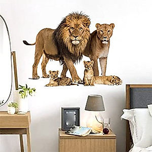 Lion Wall Sticker, 3D Jungle Wildlife Sticker Removable Wall Sticker Self Adhesive Ferocious Lion Mural Decorative Children's Nursery Living Room Bedroom Art Wall Sticker (Black)