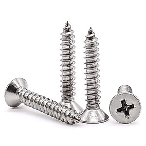 Glvaner #4 x 3/4 inch Flat Head Wood Screws Sheet Metal Screw 100 pcs 304 Stainless Steel 18-8 Self Tapping Screw