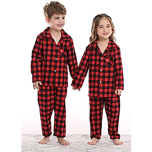 QZH.DUAO Infant Toddler Boy's 2 Piece Cute Plaid Sleepwear Loungewear Nightwear Pajamas Set, Black Red, 7-8 Years = Tag150A