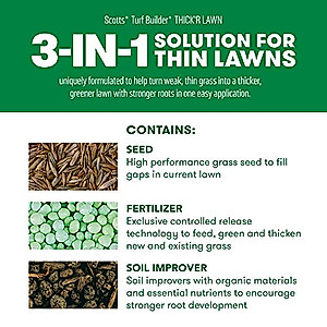 Scotts Turf Builder THICK'R LAWN Grass Seed, Fertilizer, and Soil Improver for Sun & Shade, 1,200 sq. ft., 12 lbs.