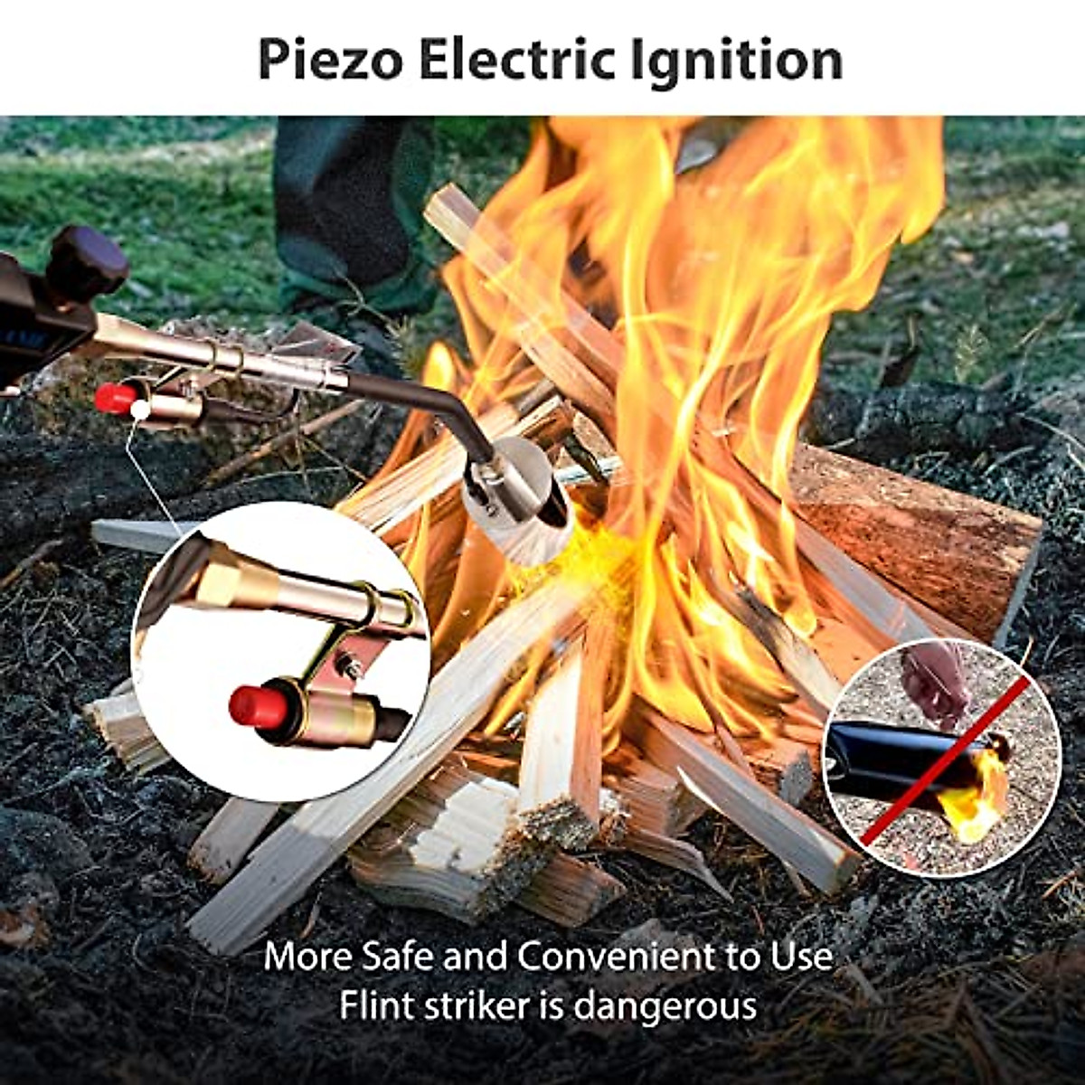 Propane Torch Burner Weed Torch High Output 800,000 BTU with 9.8FT Hose,Heavy Duty Blow Torch with Flame Control and Turbo Trigger Push Button Igniter,Flamethrower for Garden Wood Ice Snow Road (Blue)