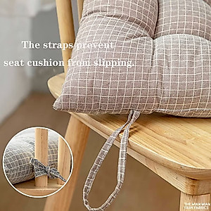 Aomkmi Plaid Floor Pillow Chair Pads with Ties Square Office Cushions Non-Slip Tatami Seats for Office Dining Kitchen Set of 4