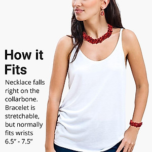 Shop LC Red Coral Gemstone Chips Necklace, Earrings & Bracelet Set - Cluster Stainless Steel Jewelry for Women - Boho Beach Healing Crystal Jewelry - Necklace Length 18" - Stretchable Bracelet Gifts