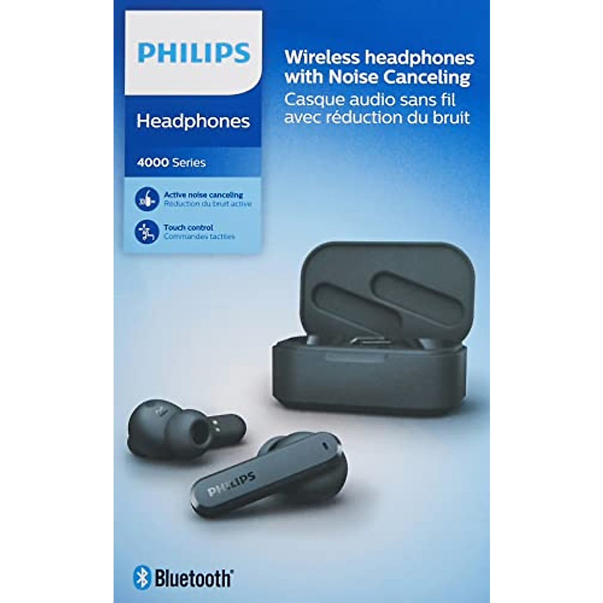 Philips T4506 True Wireless Headphones with Active Noise Canceling (ANC), Up to 24 Hours Playtime, Bluetooth, Awareness Mode, IPX4 Water Resistant, USB-C Charging Case, TAT4506BK, Black