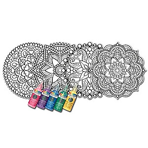 ZORBITZ Joy of Coloring Stained Glass Window Art Clings DIY Kit,8 Clings& 5 Paints,4 Gorgeous,Intricate Mandala Designs,Designed Paint,Removable Clings, Sticks to Any Glass Surface,13 Piece Set,(2680)
