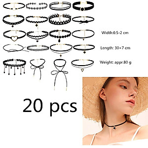 Choker Set 20 Pcs Adjustable Classic Black Choker Necklace Foot Set for Christmas Gift Velvet Metal Pendant Making Chains Vintage Lolita Styles for Women Girls
