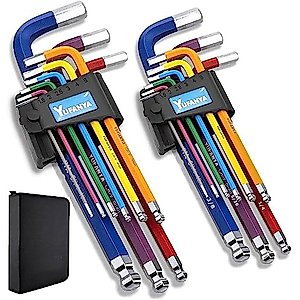 YUFANYA 18-Piece Allen Wrenches Sets,Premium Quality SAE/Metric Hex Key Set in Portable Case,Durable Industrial CRV Made,Long Arm Ball End, Multicolor Coding