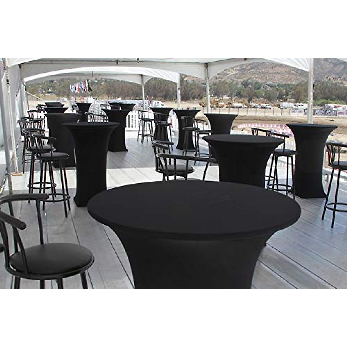 HAORUI 10pcs Stretch Cocktail Tablecloth 30" Spandex DJ Table Cover for Craft Exhibitions Wedding Party Show (30” Black)