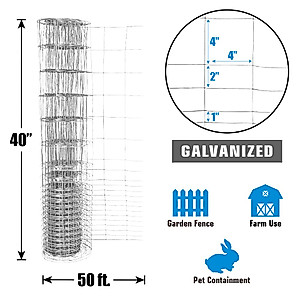 Fencer Wire 16 Gauge Galvanized Super Rabbit Guard Garden Fence, Welded Wire Fence for Preventing Rabbits, Dogs, Cats, Chickens, and Other Small Animals from Damaging The Garden (40 in. x 50 ft.)