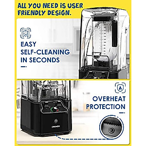 CRANDDI Quiet Commercial Blender with Soundproof Shield, 2200 Watt Professional Blenders for Kitchen with 80oz Jar and Self-Cleaning, High-Speed Blenders K90 Black