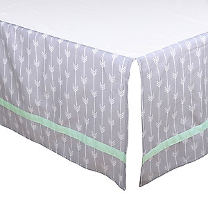 Grey Arrow Tailored Crib Dust Ruffle with Mint Stripe by The Peanut Shell