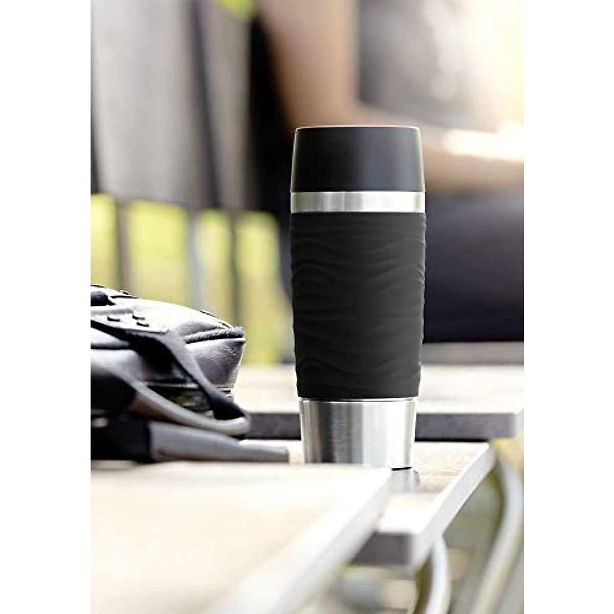 Emsa  Waves Travel Mug Thermos Mug 18/10 Stainless Steel/Black