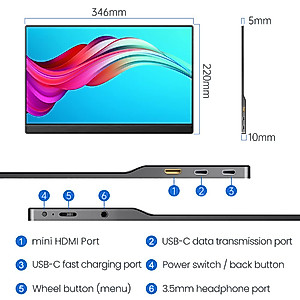 Bimawen 15.0" Touchscreen Portable Monitor,Ultra-Thin 1080p HDR Compatible with Xbox,Switch,PC,Laptop,FHD 1920x1080 IPS Screen