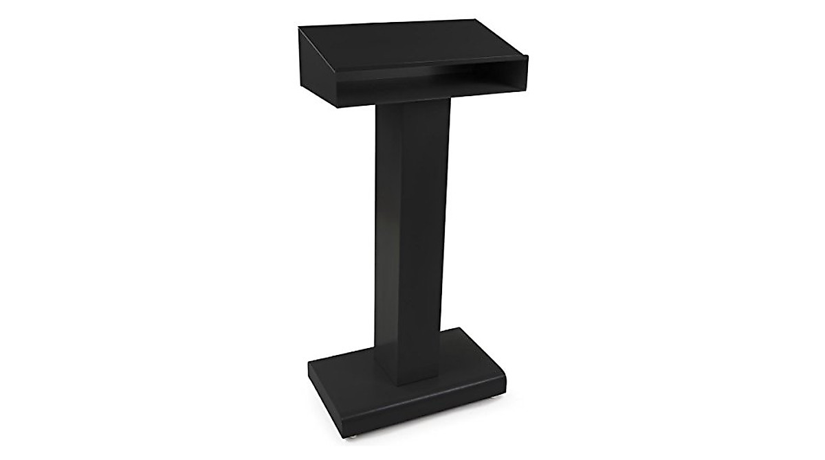 Displays2go Steel Podium with Storage – Professional Black Lectern