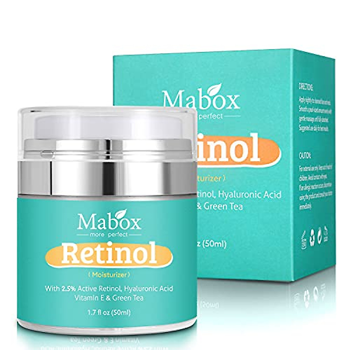 Mabox Moisturizer Cream for Face and Eye Area with 2.5% Active Retinol, Hyaluronic Acid, Vitamin E, Anti Aging Formula Reduces Wrinkles, Fine Lines, Best Day and Night Cream (1.7 Fl. Oz)