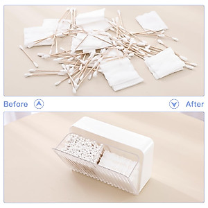 FABROK 2Pcs Wall Mounted Storage Organizer for Cotton Pads, Qtip Holder Dispenser with 2 Compartments, Bathroom Vanity Storage Canister for Cotton Swab, Makeup Pads, Hair Clips, Hair Ties(White-2PCS)