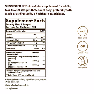 Solgar Omega-3 Fish Oil Concentrate, 240 Softgels - Support for Cardiovascular, Joint & Brain Health - Contains EPA & DHA Fatty Acids - Non GMO, Gluten/ Dairy Free - 120 Servings