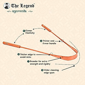 The Legend Pack of 3 Ayurveda Heavenly Copper Tongue Cleaner or Scraper | Metal Tongue Scraper and Handmade (Pack of 3 Thick Handle)