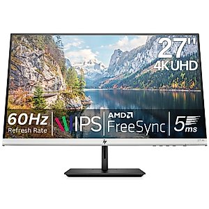 HP 27-inch Monitor with Height Adjust (27f 4K, Natural Silver and Black) (Renewed)