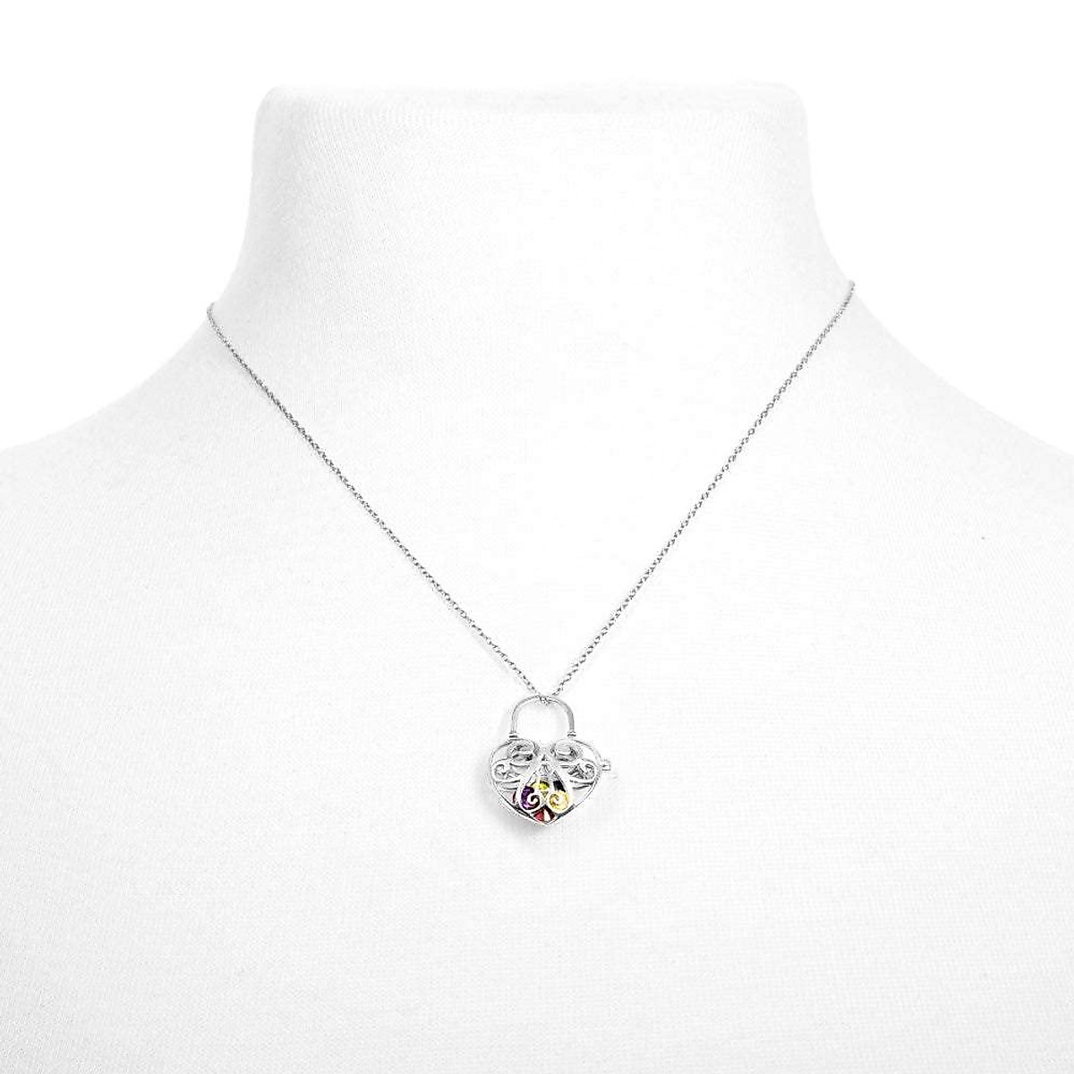 Sterling Silver Personalized 4mm Round Simulated Birthstone Heart Locket (16" chain) - Caged Locket Jewelry - Personalized Locket Necklace for Women - Gift for Her - Gifts for Mom