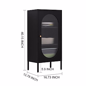LINGZOE Steel Locker Display Cabinet with Tempered Glass Door,Metal Sideboard Cabinet for Kitchen livingroom Bedroom