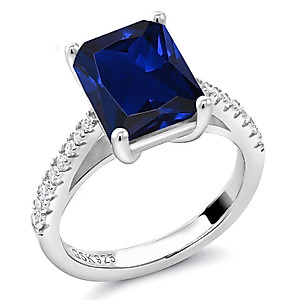 Gem Stone King 925 Sterling Silver Blue and White Created Sapphire Engagement Ring For Women (4.26 Cttw, Available in size 5, 6, 7, 8, 9)