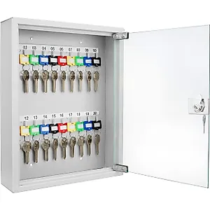 Barska CB12952 Key Lock 20 Position Key Cabinet with Glass Door Grey