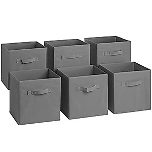 Sorbus Foldable Storage Cubes - 6 Fabric Baskets for Organizing Pantry, Closet, Shelf, Nursery, Playroom, Toy Box, Cubby - 11 Inch Dual Handle Collapsible Closet Organizers and Storage Bins (Grey)
