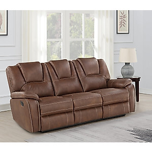 Steve Silver Katrine Reclining, Chestnut Brown Faux-Leather, Padded Armrests, Raised Headrest, Sinuous Spring Construction Sofas, 83.5 x 36 x 39