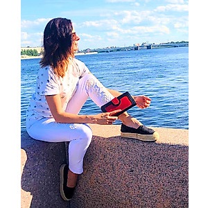 Leather Book LW-1804 Red Crocodile Ladies Wallet|10 card slots|1 card window|4 slide pockets|1 zip pocket | Black Cowhide & Red cowhide Crocodile Print Leather