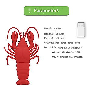 32GB USB 2.0 Flash Drive USB Memory Stick - Cartoon Thumb Drive Red Lobster Pen Drive - FEBNISCTE 3D Animal Shap Zip Drive