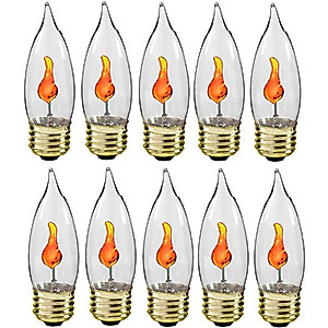 Creative Hobbies® 3 Watt Flicker Flame Light Bulb - Flame Shaped, Flickering Orange Glow for Unique Ambience - E26 Standard Base, Box of 10