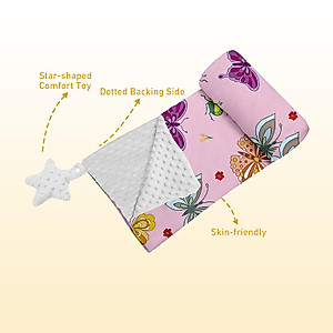 Toddler Pink Duvet Cover, 40×60 Inch Kids Duvet Cover for Girls, Soft Comforter Cover Quilt Cover with Butterfly Printed, Dotted Backing Zipper Boho Duvet Cover