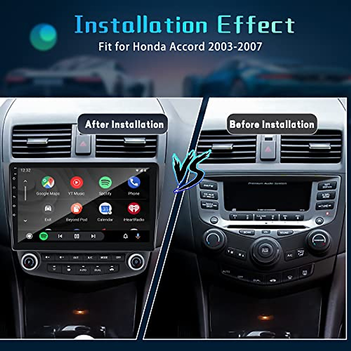 Android 11 Car Stereo for Honda Accord 7th 2003 2004 2005 2006 2007 Built-in Wireless Carplay Android Auto 10 Inch Touchscreen Radio with Backup Camera GPS WiFi HiFi Bluetooth Steering Wheel Control