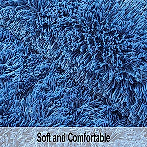 ISEAU Fluffy Round Rug Carpets, Modern Shaggy Circle Rug for Kids Bedroom Extra Comfy Cute Nursery Rug Small Circular Carpet for Boys Girls Room Home Decor Area Rug, 4ft Rugs, Light Navy