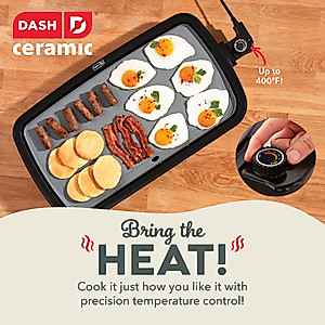 DASH Everyday Ceramic Electric Griddle for Pancakes, Burgers, Quesadillas, Eggs & other on the go Breakfast, Lunch & Snacks with Drip Tray + Included Recipe Book, 20in, 1500-Watt - Cream
