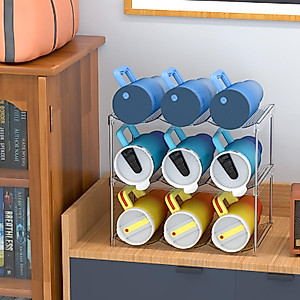 SuoXing Large Compartment Stackable Water Bottle Organizer for Stanley 40 Oz,3 Packs Hold 9 Bottles Stackable Bottle Storage Organizer,Clear Tumbler Travel Organizer for Kitchen Cabinets Wine Rack