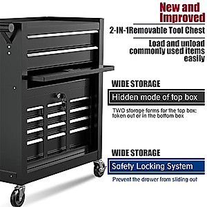 High Capacity Rolling Tool Chest with Wheels and Drawers, 8-Drawer Storage Cabinet,Detachable Organizer Combo,Mobile Lockable Toolbox for Workshop Mechanics Garage (Black)
