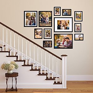 Lyeasw 8x10 Picture Frame Black Set of 15, Display Pictures 8x10 with Mat or 9x11 without Mat, Multi Photo Frames for Wall or Tabletop