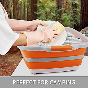 Large Collapsible Cutting Board(4.22 Gal/16L), Foldable Camping Sink with Colander, BBQ Prep Tub with Lid, Multifunction Dish Basin for Kitchen, Bowl, Vegetable and Fruit, Storage Basket for Picnic
