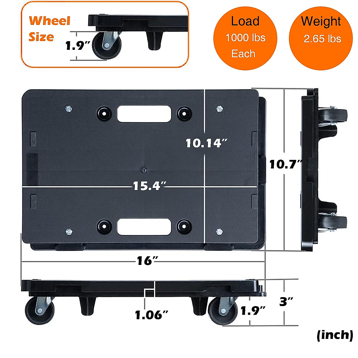 Furniture Dolly - Furniture Movers with Wheels, 16in-11in Moving Dolly 4 Wheels Heavy Duty, Small Flat Dolly Cart, Portable and Light Dollies, 1000lbs Capacity, 2 Pack, Grey