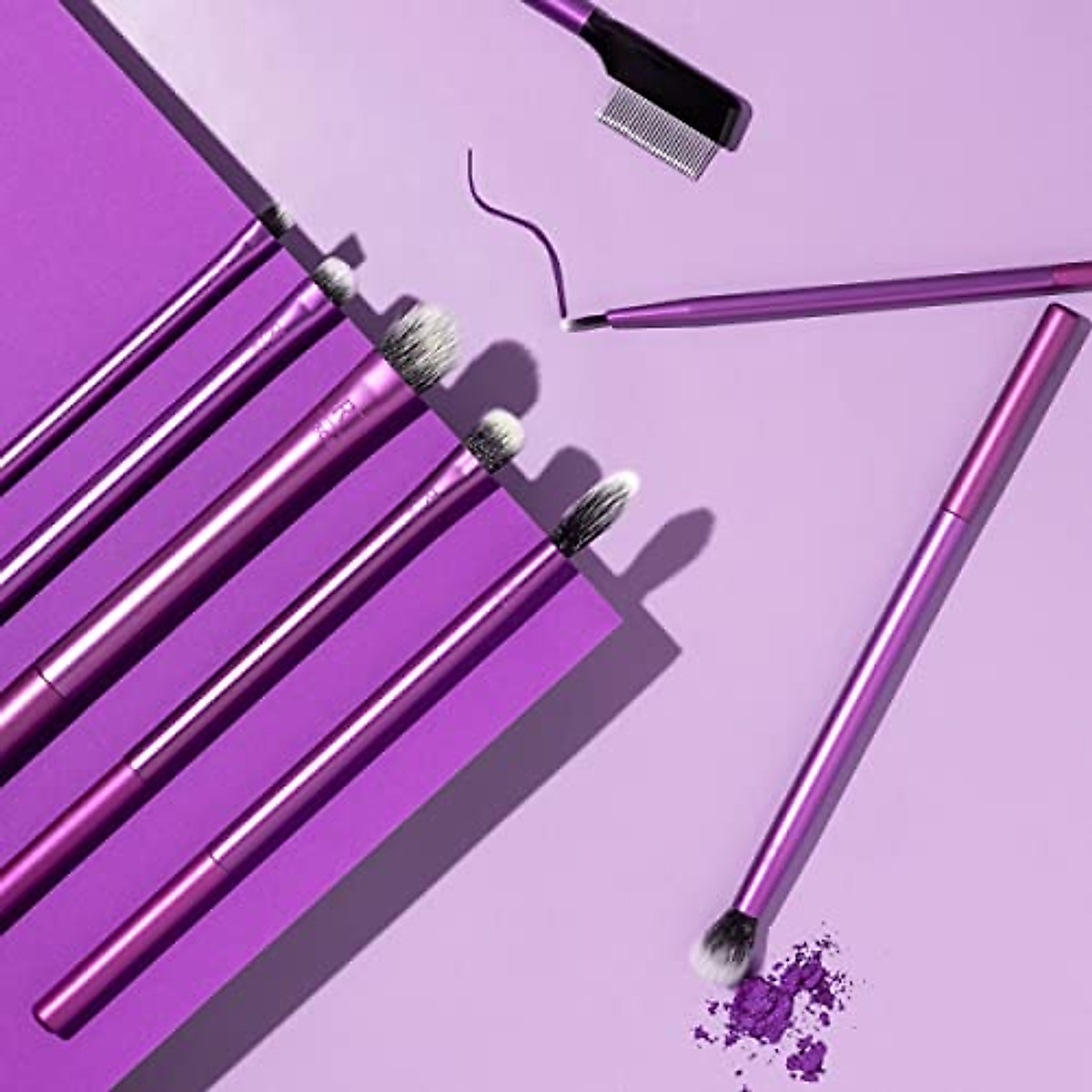 Real Techniques Everyday Eye Essentials Makeup Brush Kit, Eye Makeup Brushes for Eye Liner, Eyeshadow, Brows, & Lashes, Synthetic Bristles, Cruelty-Free & Vegan, 8 Piece Set