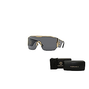 Versace VE2220 100287 41MM Gold/Dark Grey Irregular Sunglasses for Men + BUNDLE with Designer iWear Eyewear Kit