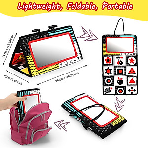 Oarifun Baby Floor Mirror Tummy Time Toys, Activity Double High Contrast Baby Toy Black and White Double Folding Baby Montessori Toys Crawling Activity Mat Floor Mirror for Infants 3 6 12 Months