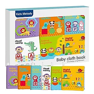 6 Soft Cloth Book Touch and Feel Baby Books Toys 0-24 Months， Crinkle Baby's First Fabric Book Activate Visual & Brain for Newborn, Toddler and Infant Early Education Cognition Busy Book